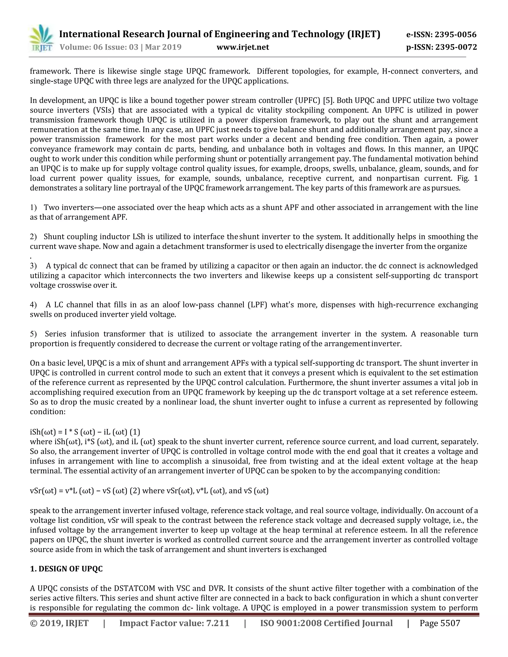 IRJET- UPQC System for Improved Control Method | PDF