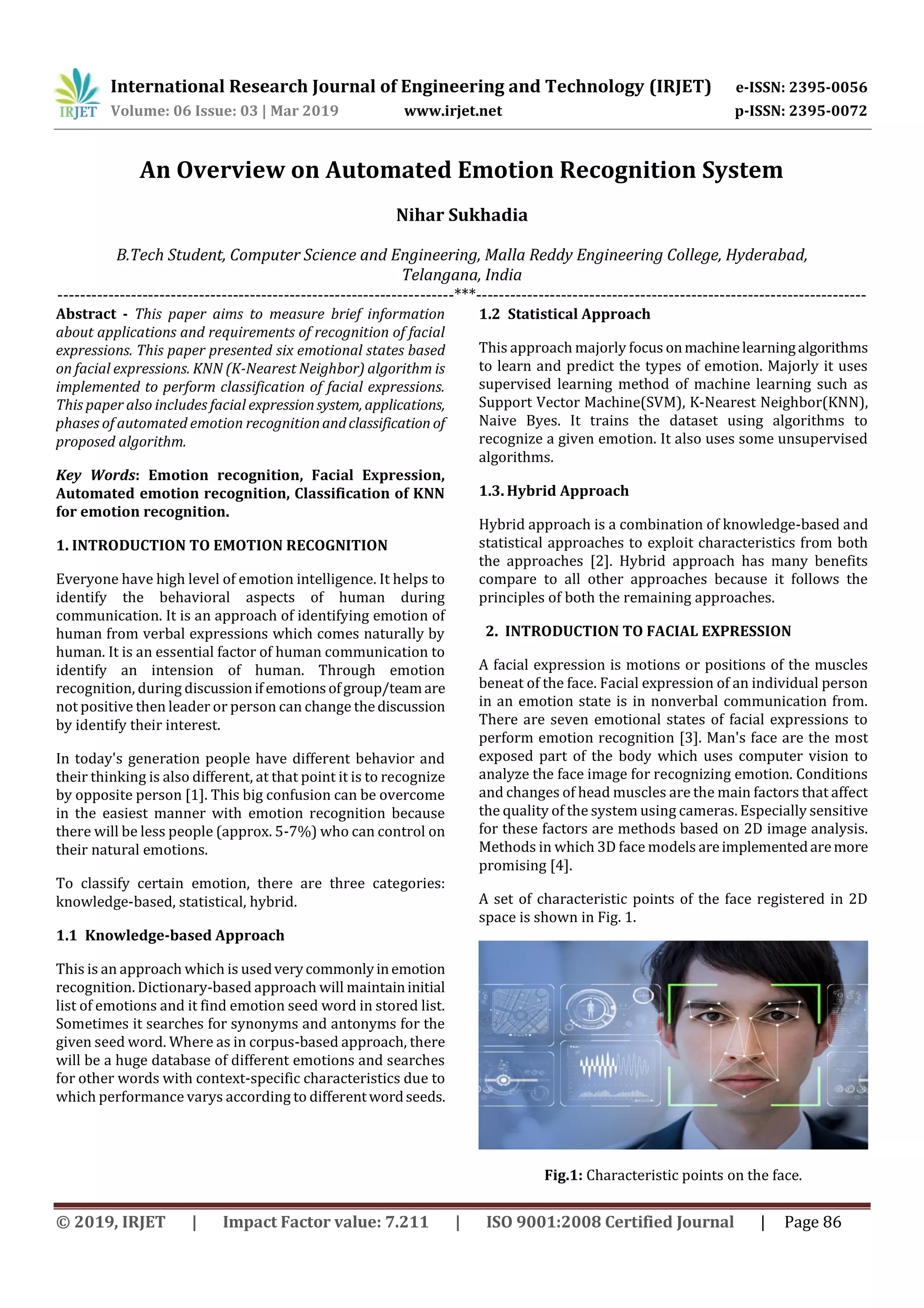 IRJET- An Overview on Automated Emotion Recognition System | PDF