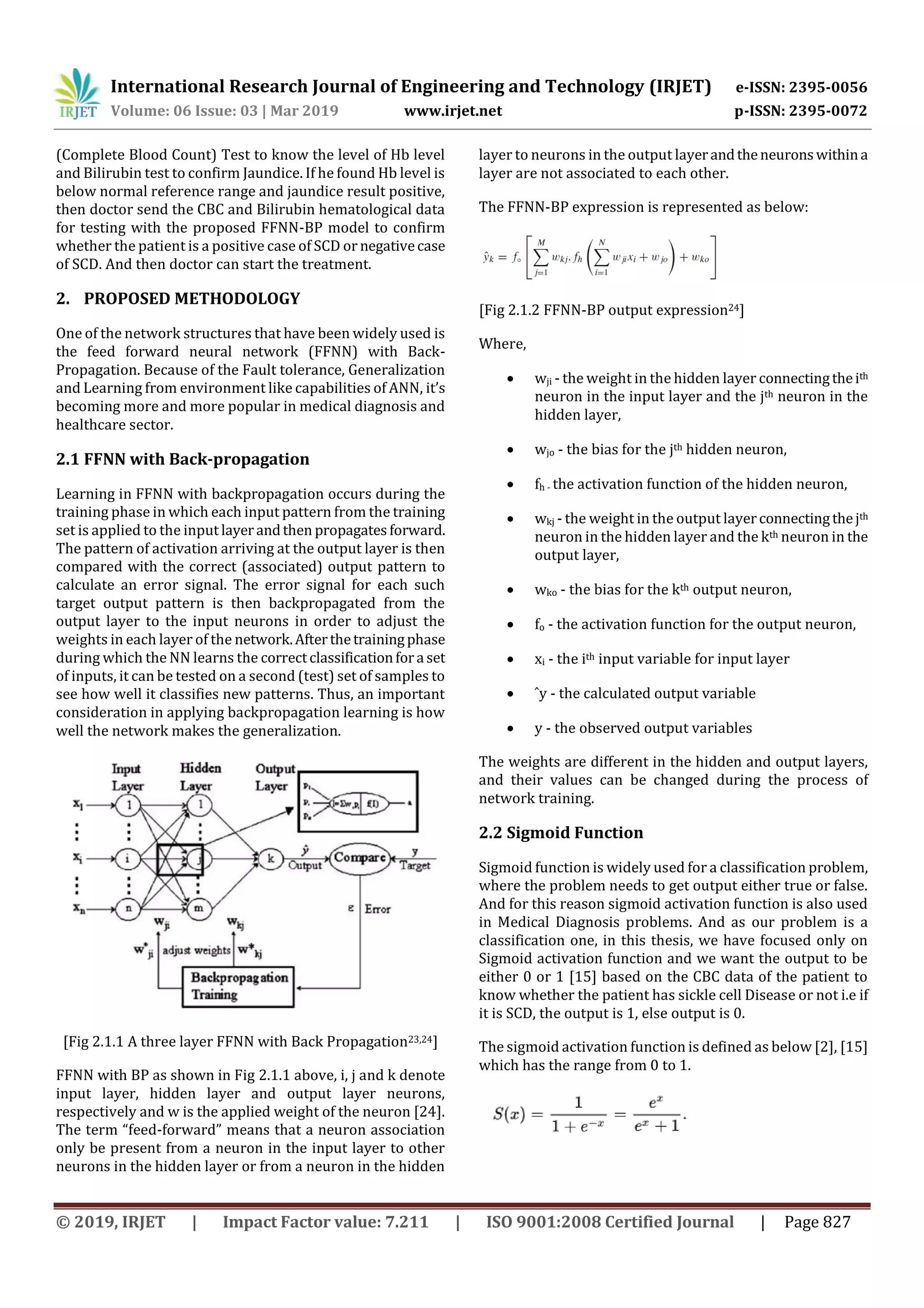 IRJET- Classification of Sickle Cell Disease using Feedforward Neural Network with Back ...