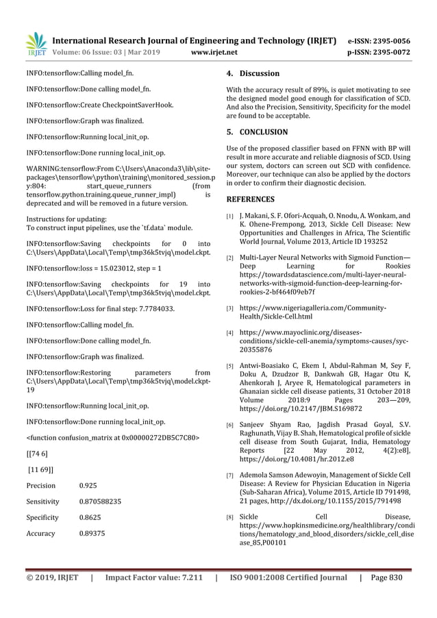 IRJET- Classification of Sickle Cell Disease using Feedforward Neural Network with Back ...