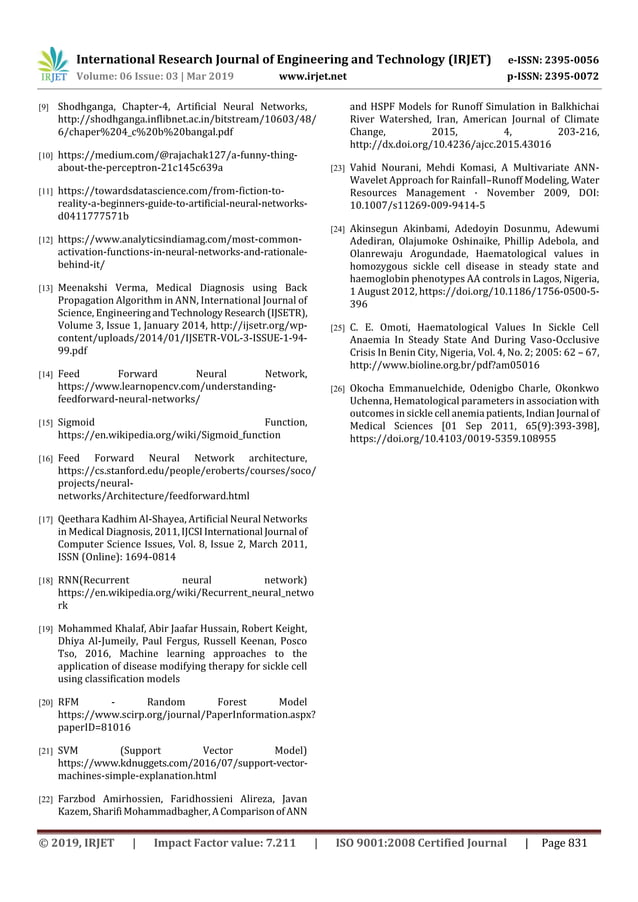 IRJET- Classification of Sickle Cell Disease using Feedforward Neural Network with Back ...