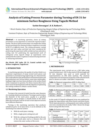 IRJET- Analysis of Cutting Process Parameter During Turning of EN 31 for Minimum Surface ...