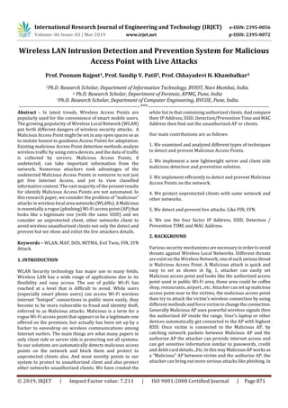 IRJET- Wireless LAN Intrusion Detection and Prevention System for Malicious Access Point with ...