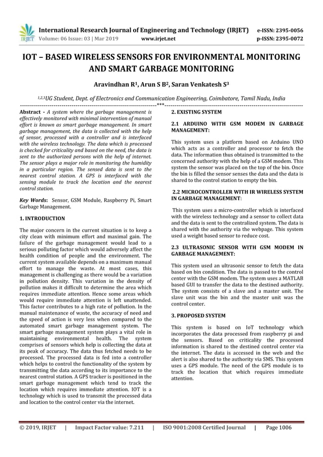IRJET- IoT – Based Wireless Sensors for Environmental Monitoring and ...