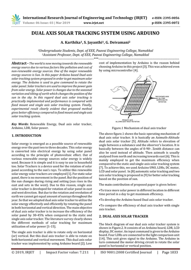 IRJET- Dual Axis Solar Tracking System using Arduino | PDF