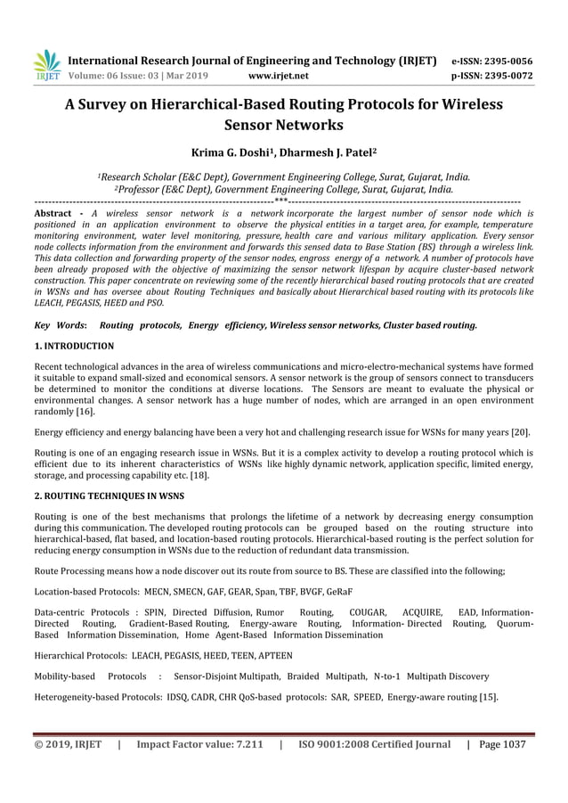 Irjet A Survey On Hierarchical Based Routing Protocols For Wireless