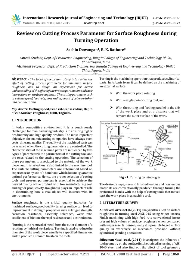 IRJET- Review on Cutting Process Parameter for Surface Roughness During Turning Operation | PDF ...