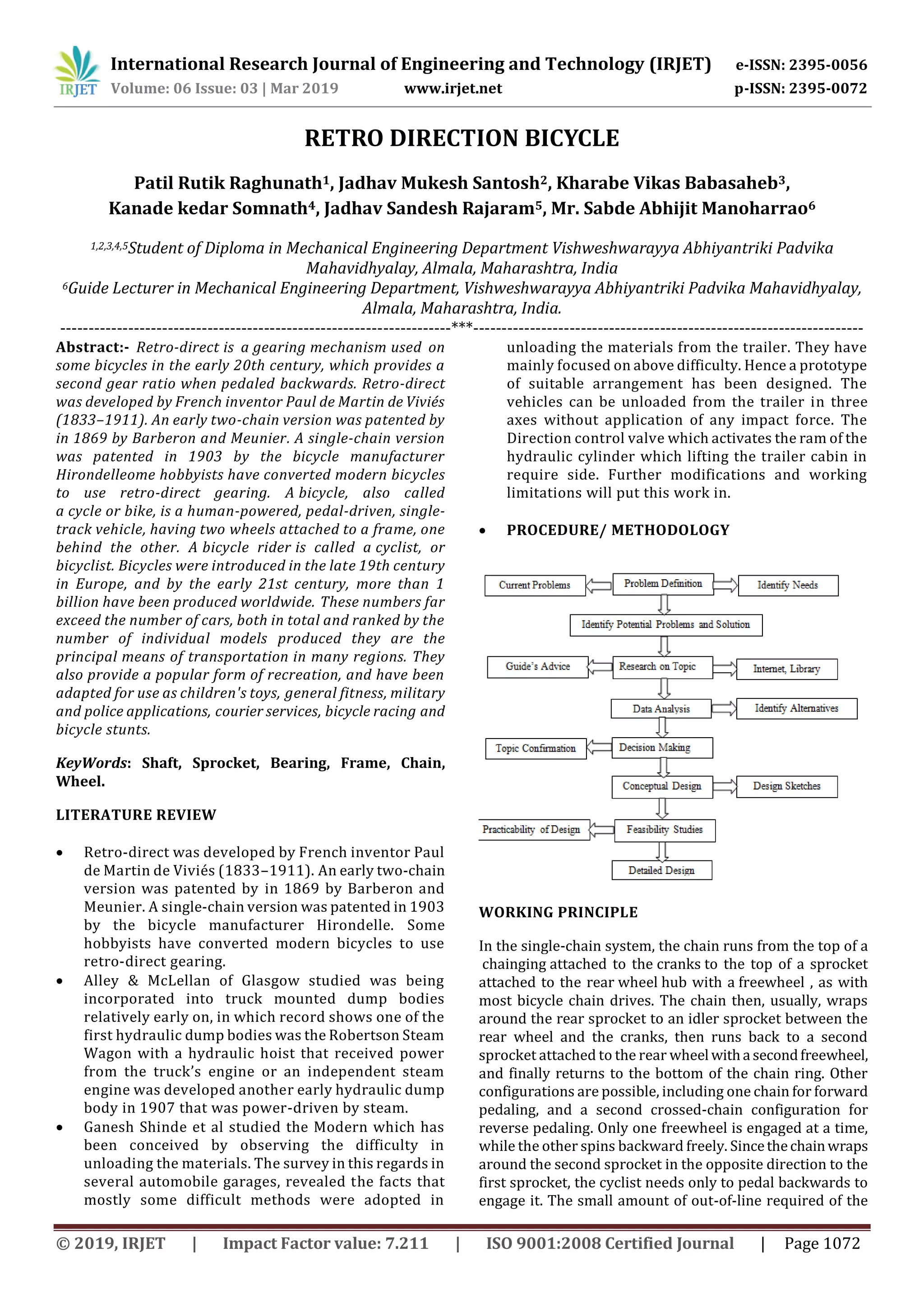 IRJET- Retro Direction Bicycle | PDF