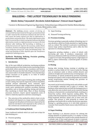 IRJET- Ballizing – The Latest Technology in Hole Finishing | PDF