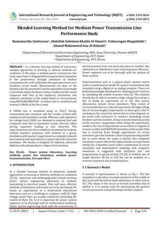 IRJET- Blended Learning Method for Medium Power Transmission Line Performance Study | PDF