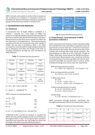 IRJET- Blended Learning Method for Medium Power Transmission Line Performance Study | PDF
