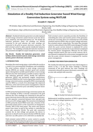 IRJET- Simulation of a Doubly Fed Induction Generator based Wind Energy Conversion System using ...