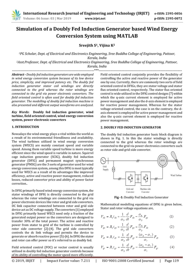 Irjet Simulation Of A Doubly Fed Induction Generator Based Wind Energy Conversion System Using
