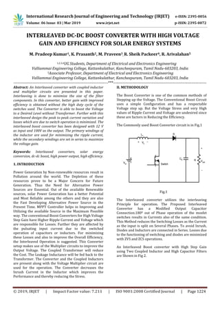 IRJET- Interleaved DC-DC Boost Converter with High Voltage Gain and Efficiency for Solar Energy ...