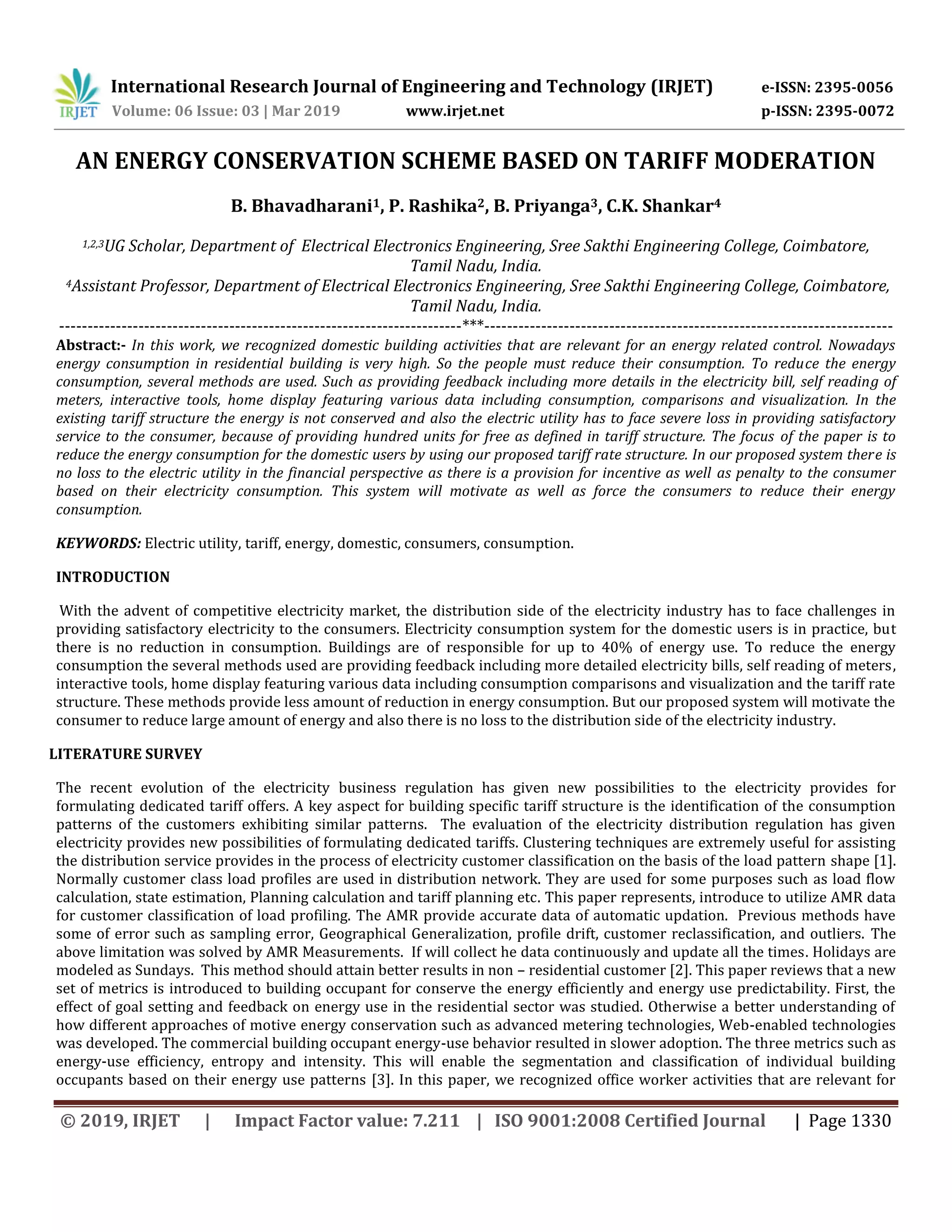 IRJET- An Energy Conservation Scheme based on Tariff Moderation | PDF