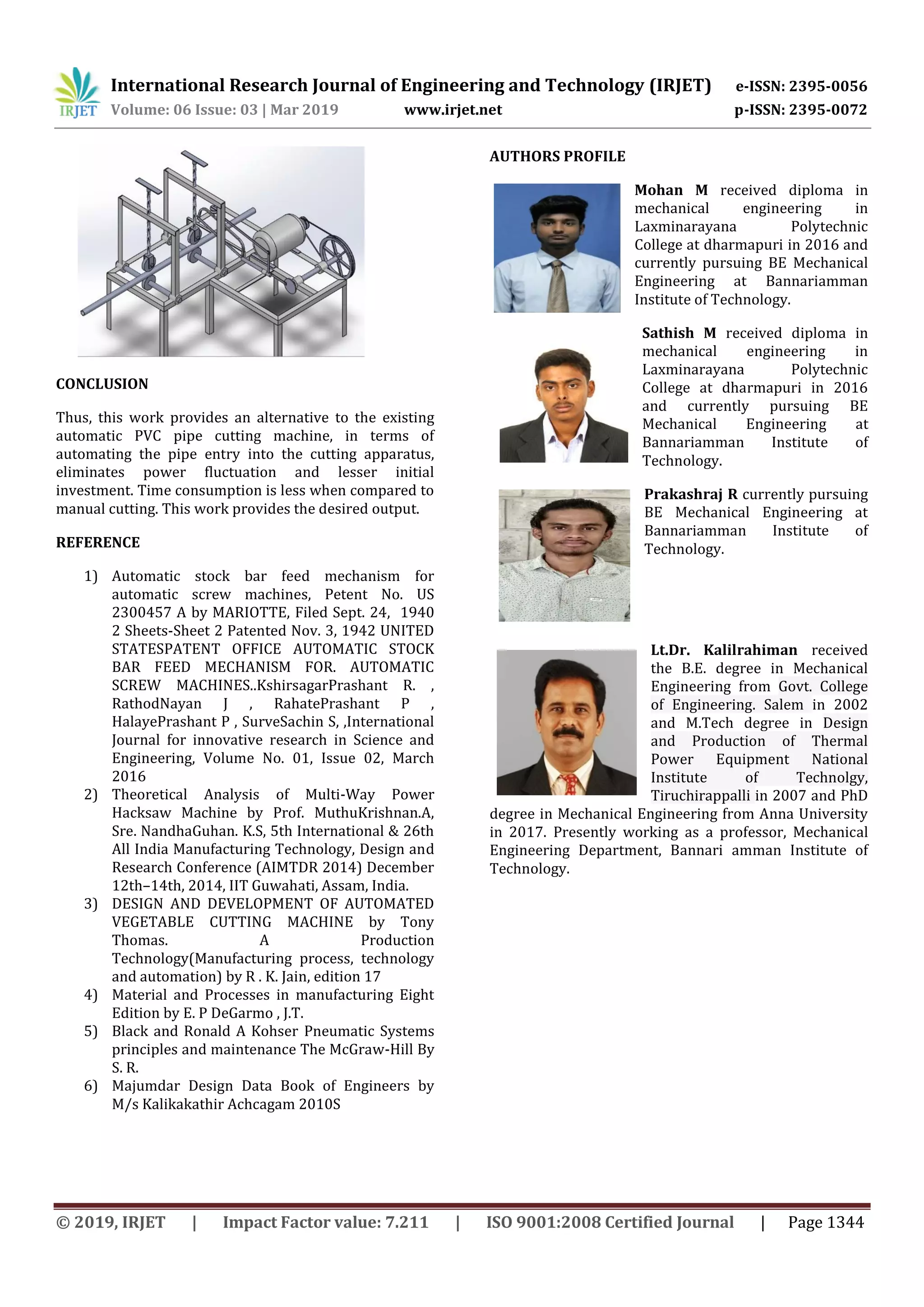 IRJET- Design and Fabrication of Automatic PVC Pipe Feed and Cutting ...