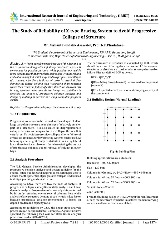IRJET- The Study of Reliability of X-Type Bracing System to Avoid Progressive Collapse of ...