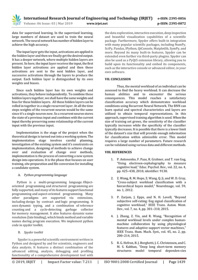 IRJET- Mental Workload Assessment using Rnn | PDF