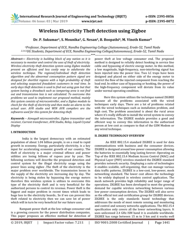 IRJET- Wireless Electricity Theft Detection using Zigbee | PDF