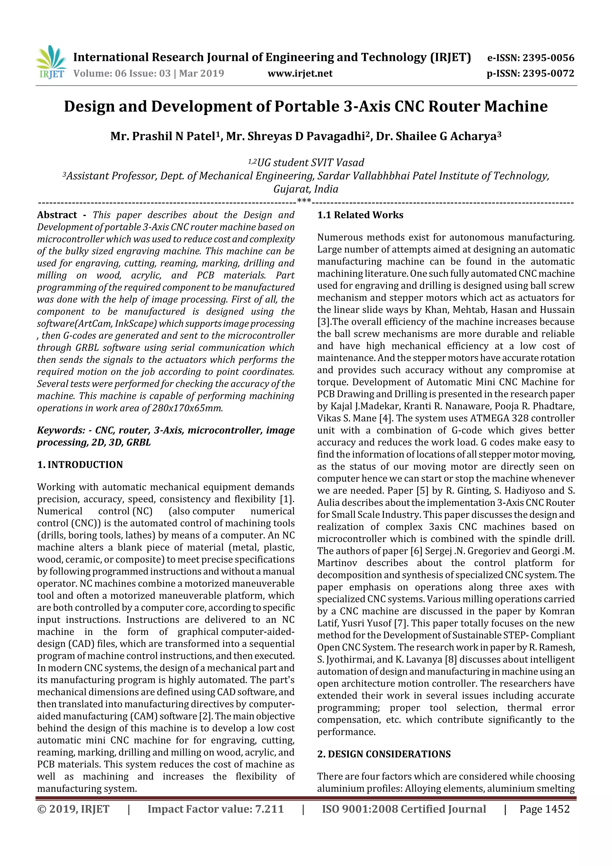IRJET- Design and Development of Portable 3-Axis CNC Router Machine | PDF