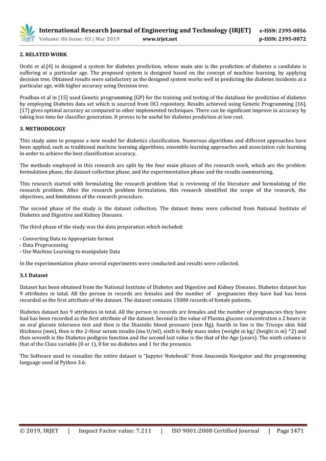 IRJET- Diabetes Diagnosis using Machine Learning Algorithms | PDF ...