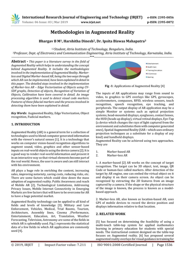 IRJET- Methodologies in Augmented Reality | PDF