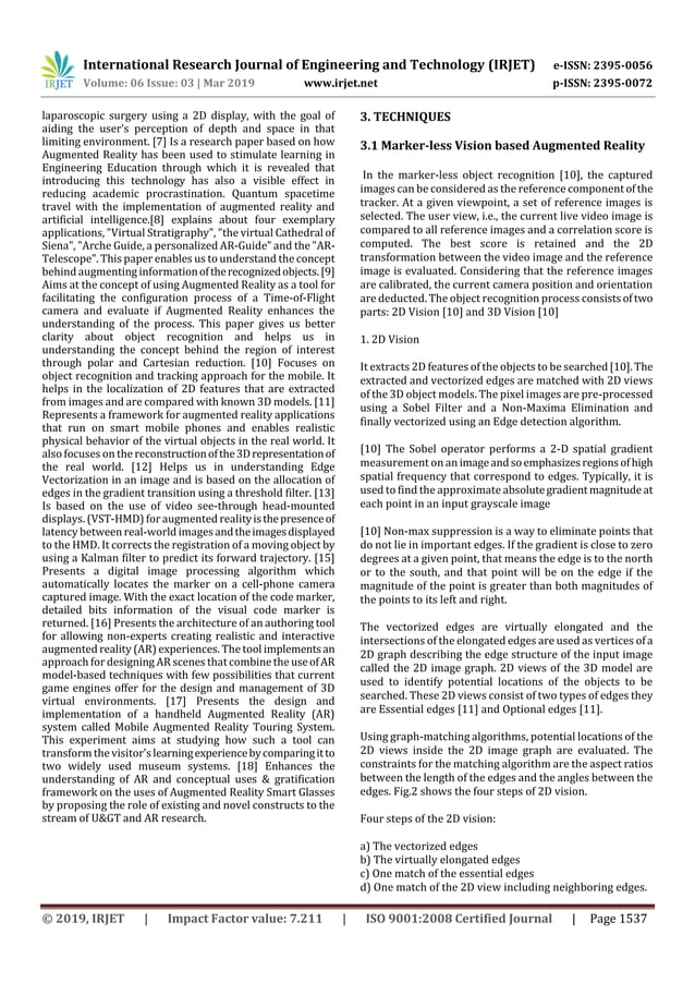 IRJET- Methodologies in Augmented Reality | PDF