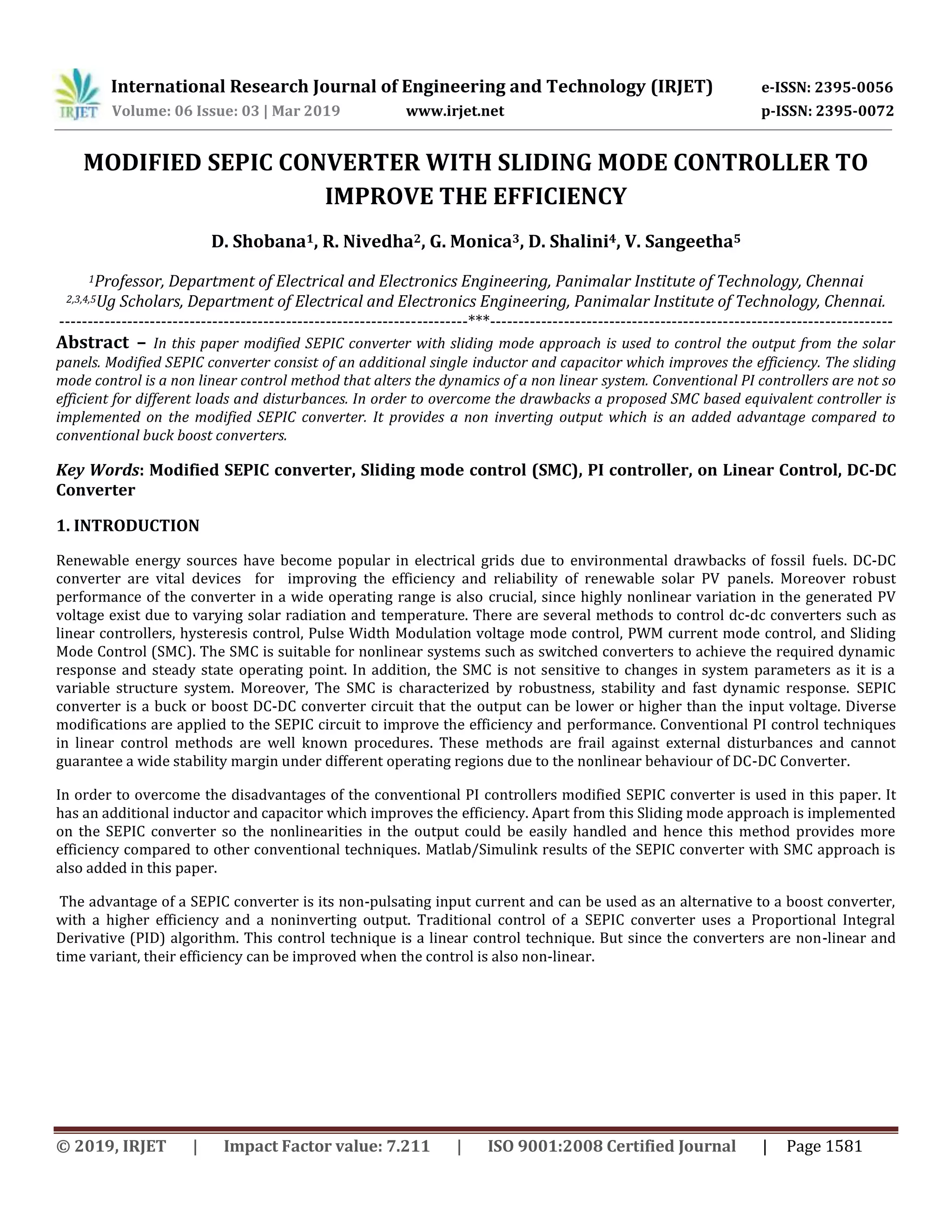 IRJET- Modified Sepic Converter with Sliding Mode Controller to Improve the Efficiency | PDF ...