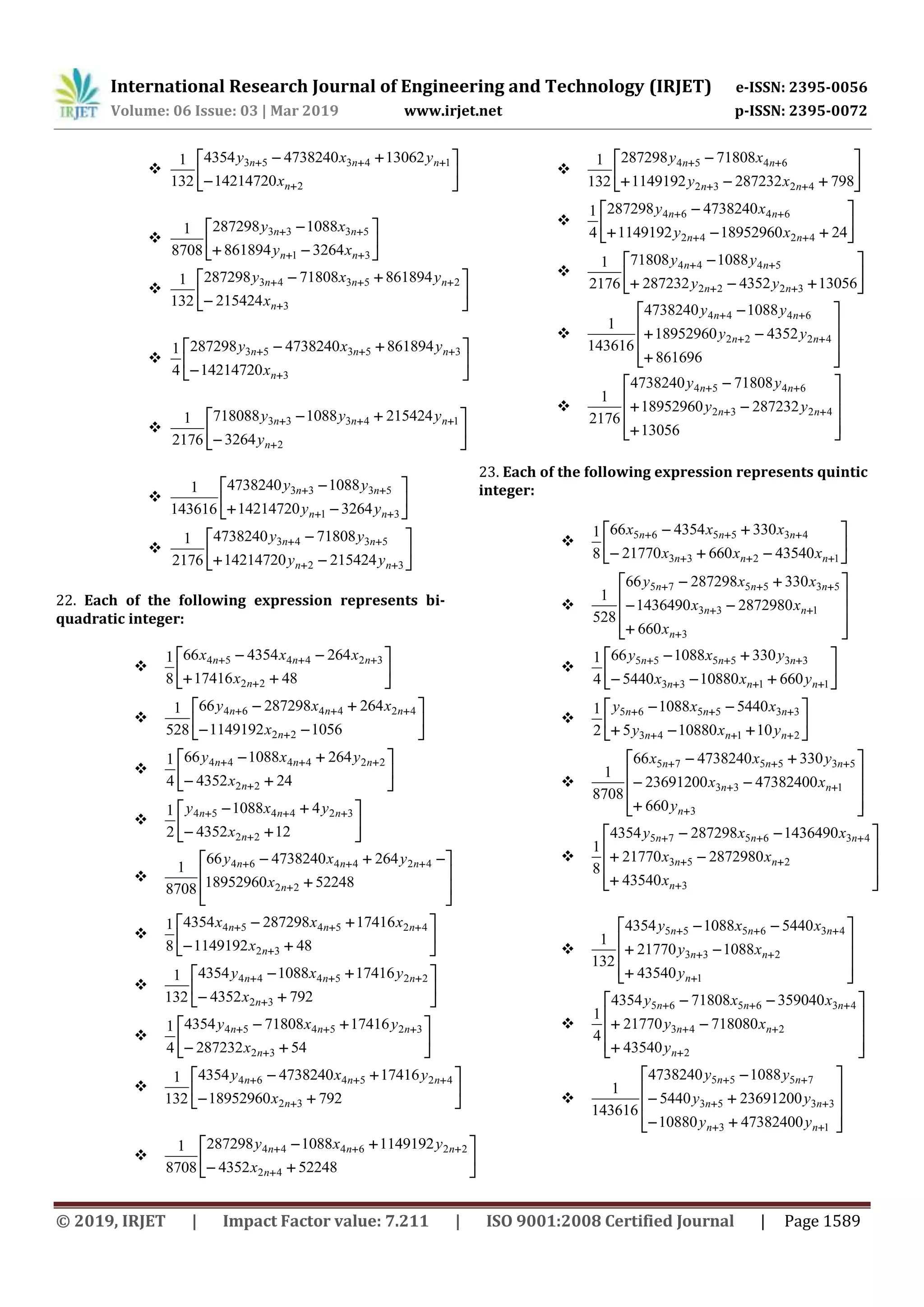 IRJET- On the Binary Quadratic Diophantine Equation Y2=272x2+16 | PDF
