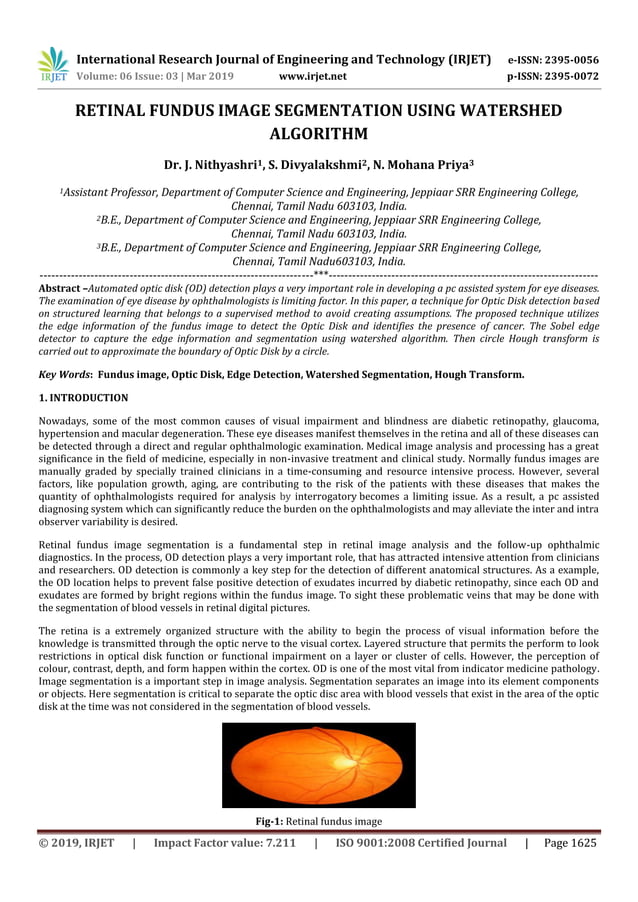IRJET- Retinal Fundus Image Segmentation using Watershed Algorithm | PDF