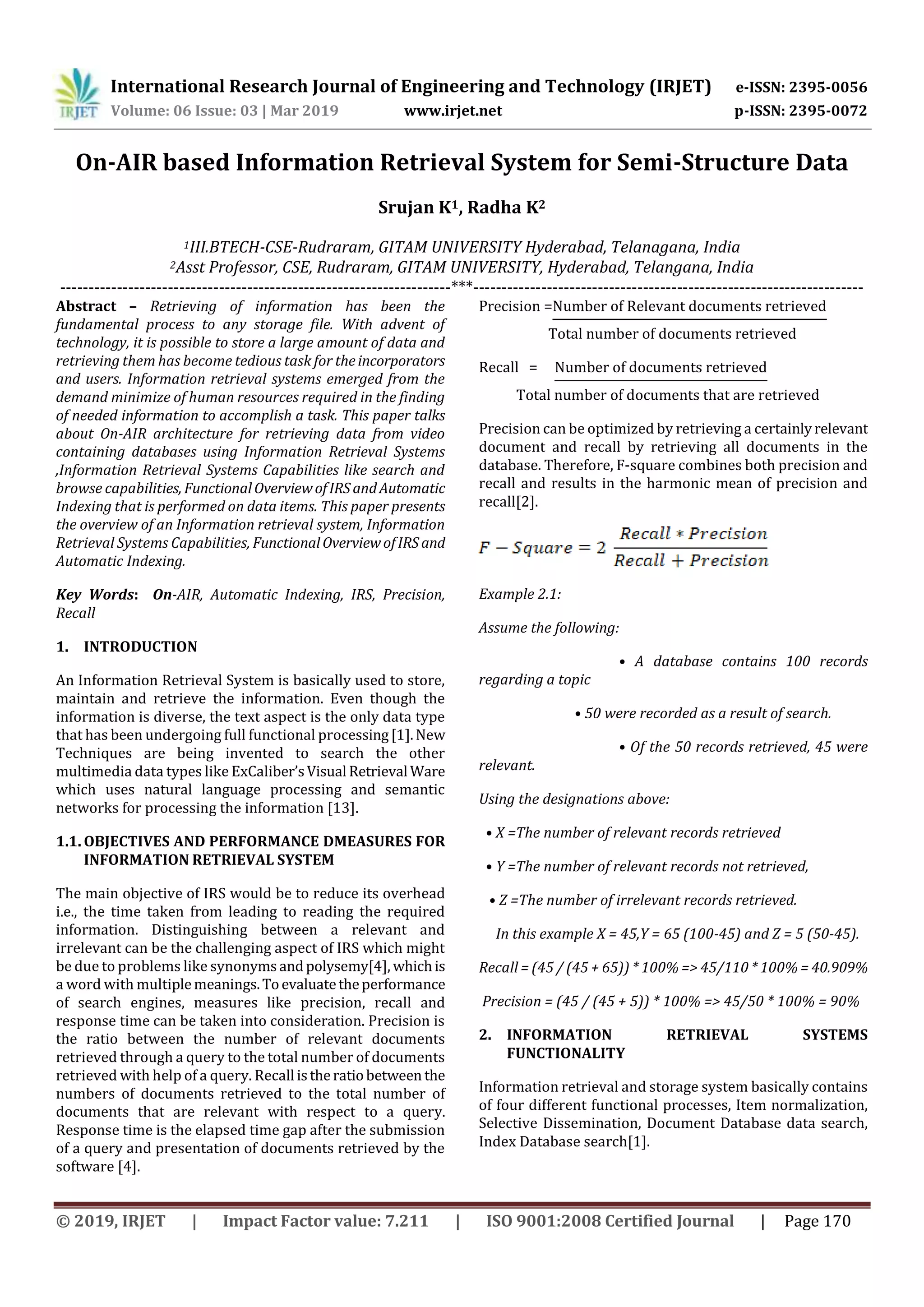 IRJET- On-AIR Based Information Retrieval System for Semi-Structure Data | PDF