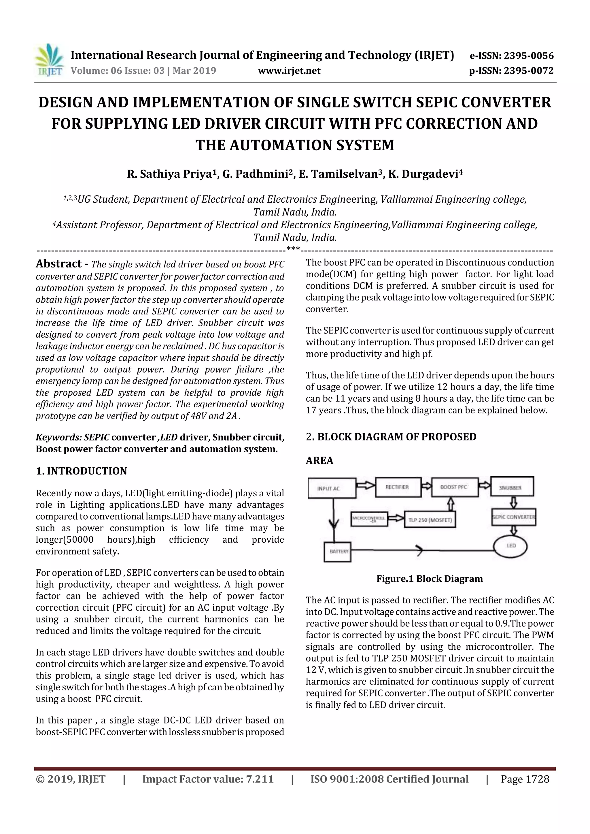 IRJET- Design and Implementation of Single Switch Sepic Converter for ...