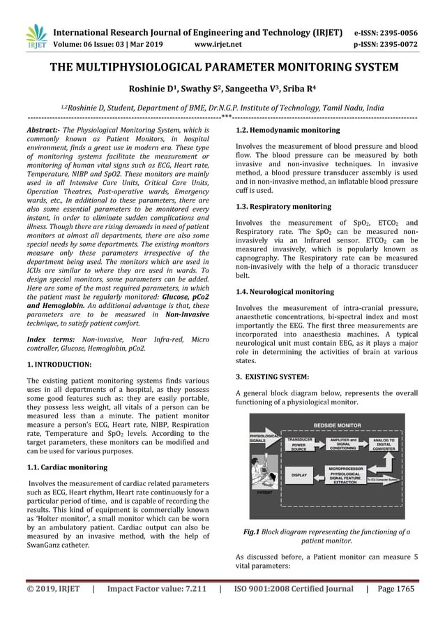 IRJET- The Multiphysiological Parameter Monitoring System | PDF