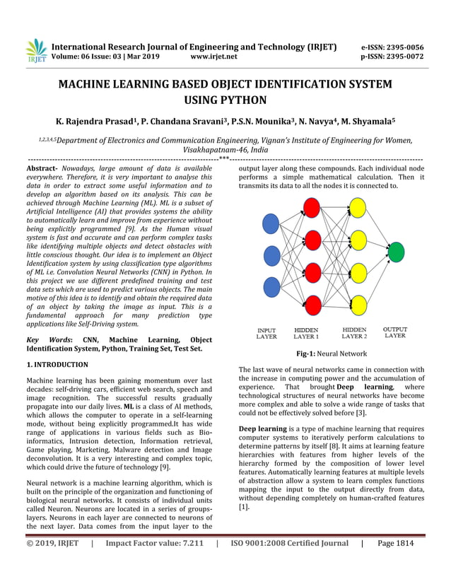 IRJET- Machine Learning based Object Identification System using Python | PDF | Artificial ...