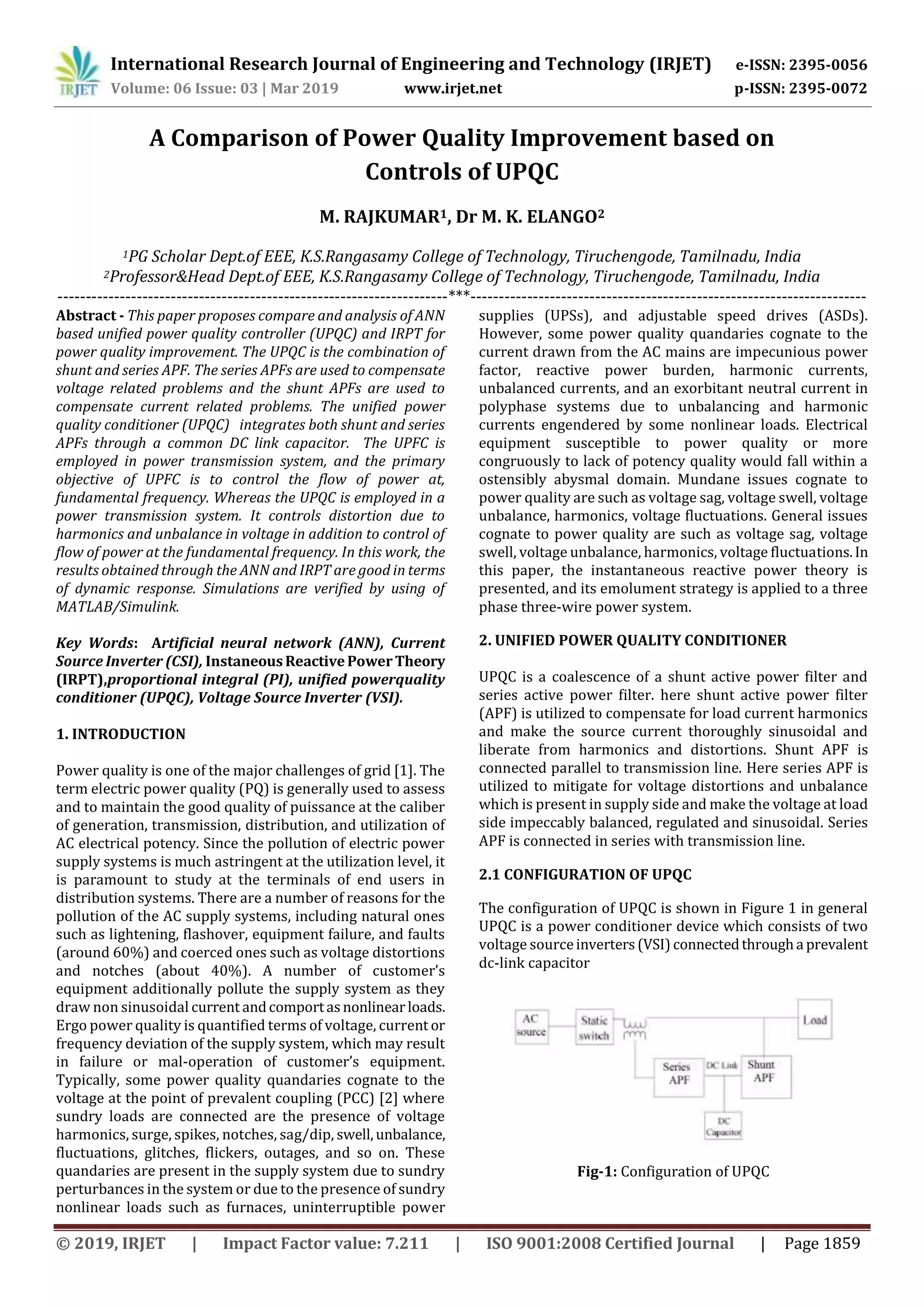 IRJET- A Comparison of Power Quality Improvement based on Controls of ...