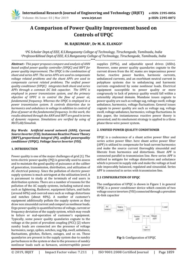 IRJET- A Comparison of Power Quality Improvement based on Controls of UPQC | PDF