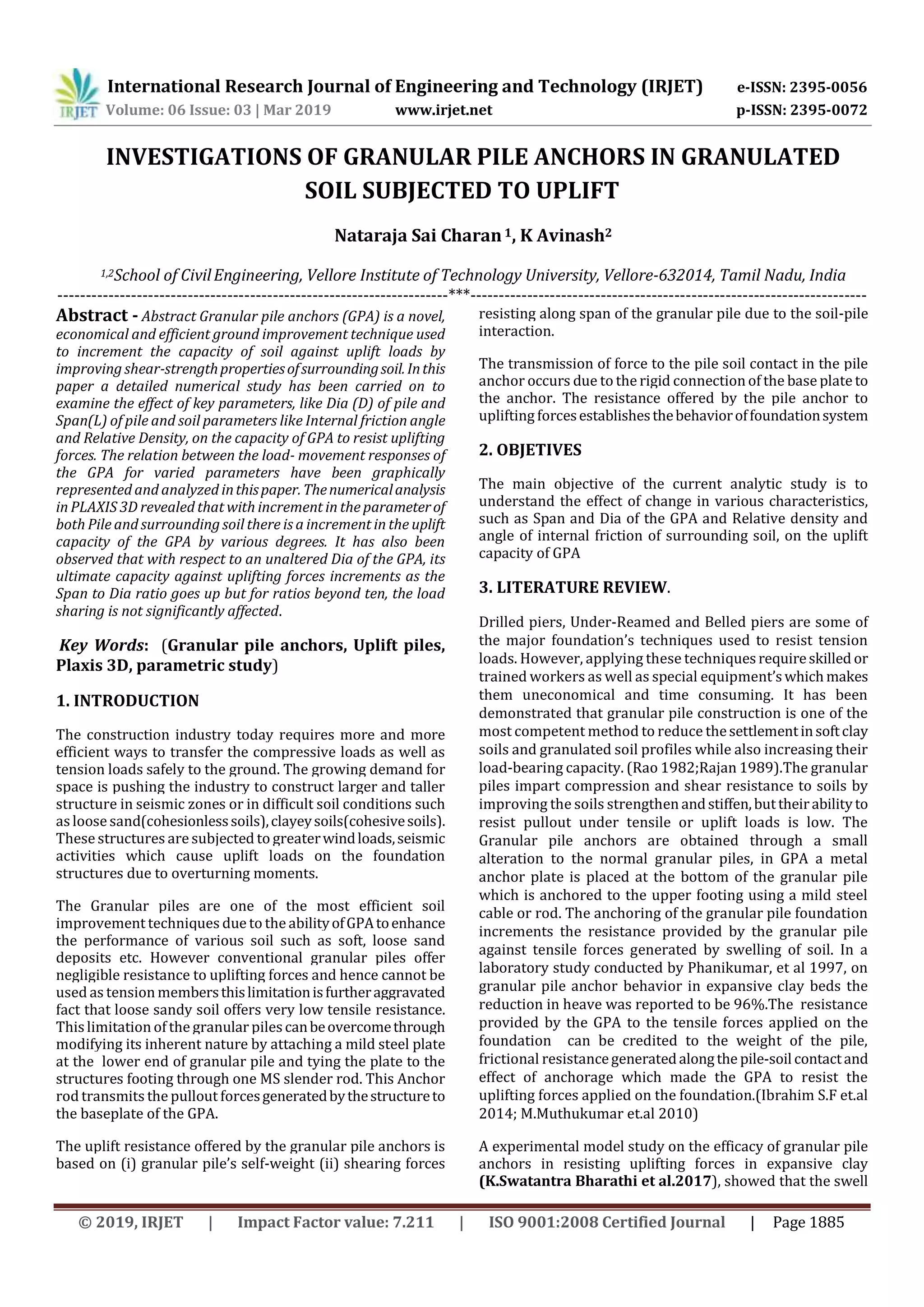 IRJET- Investigations of Granular Pile Anchors in Granulated Soil ...