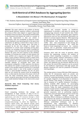 IRJET- Swift Retrieval of DNA Databases by Aggregating Queries | PDF