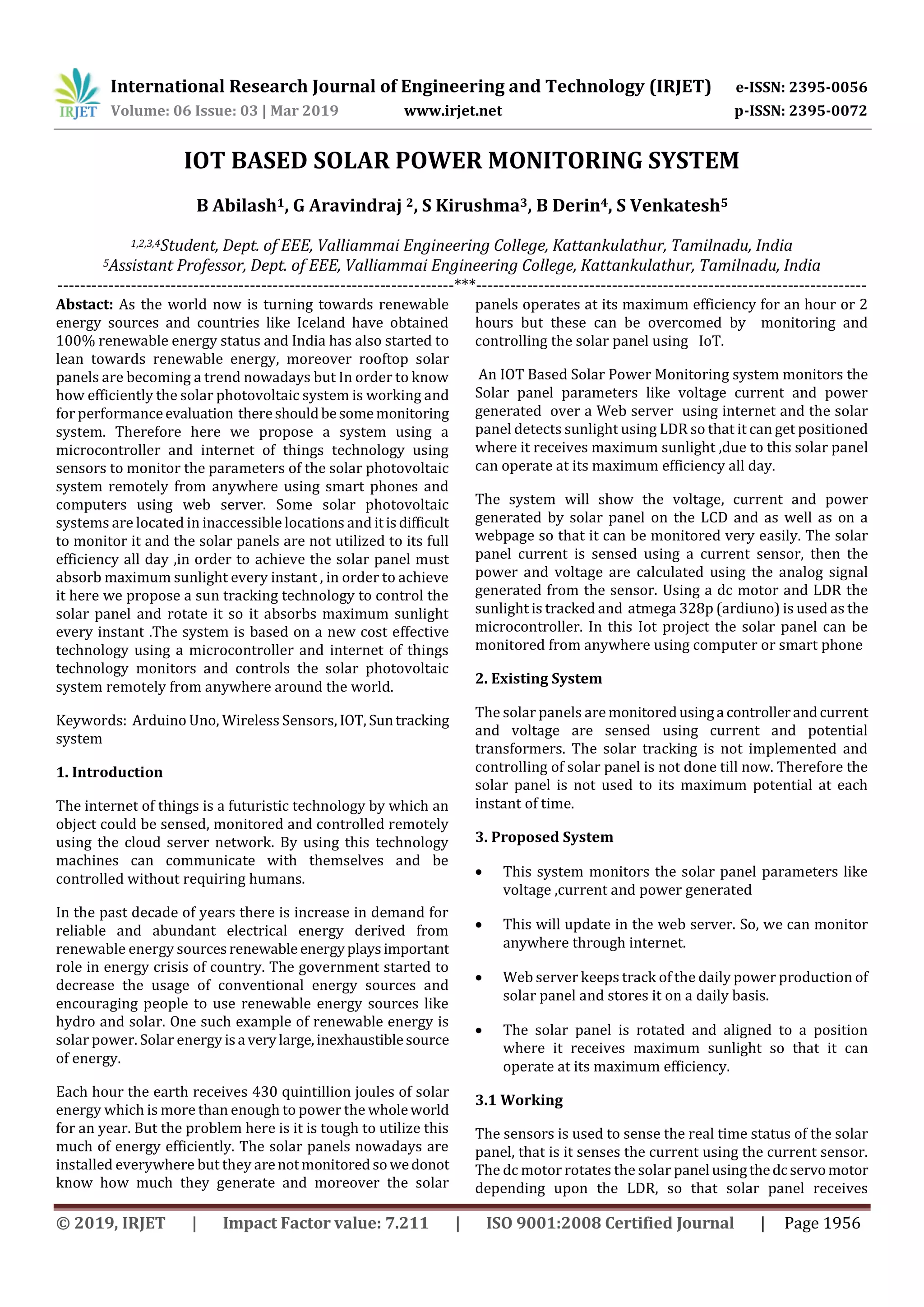 IRJET- IoT based Solar Power Monitoring System | PDF