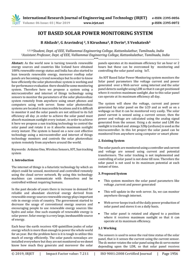 Irjet Iot Based Solar Power Monitoring System Pdf