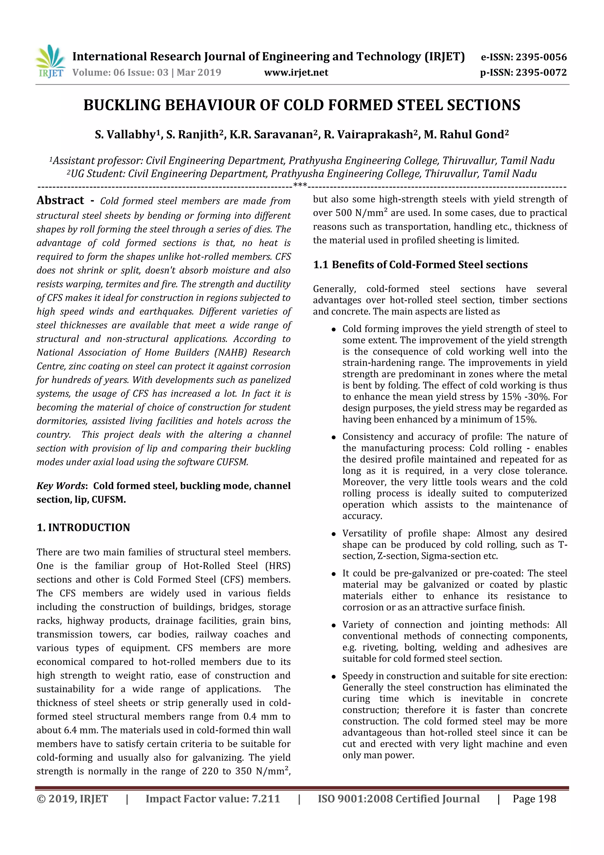 IRJET- Buckling Behaviour of Cold Formed Steel Sections | PDF IRJET- Buckling Behaviour of Cold Formed Steel Sections | PDF