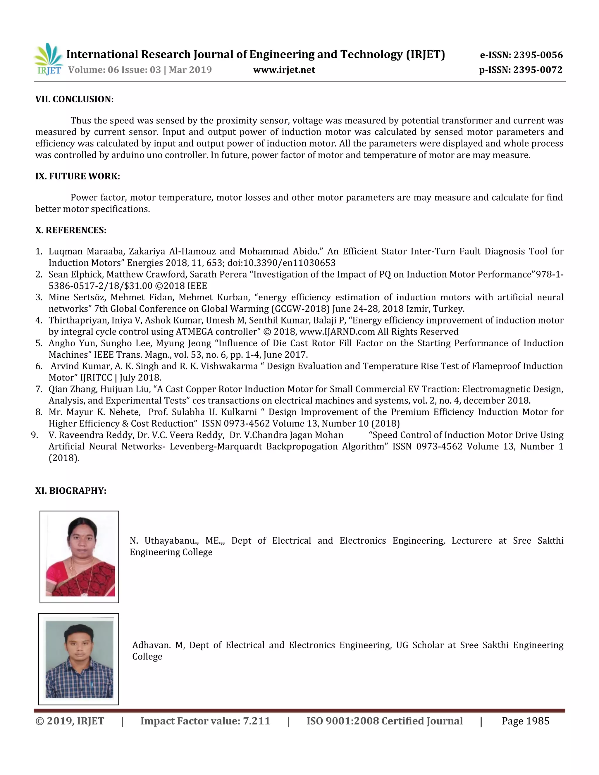 Irjet Testing The Induction Motor Voltage Current Torque Speed Power And Efficiency Using