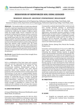 IRJET- Behaviour of Reinforced Soil using Geogrid | PDF