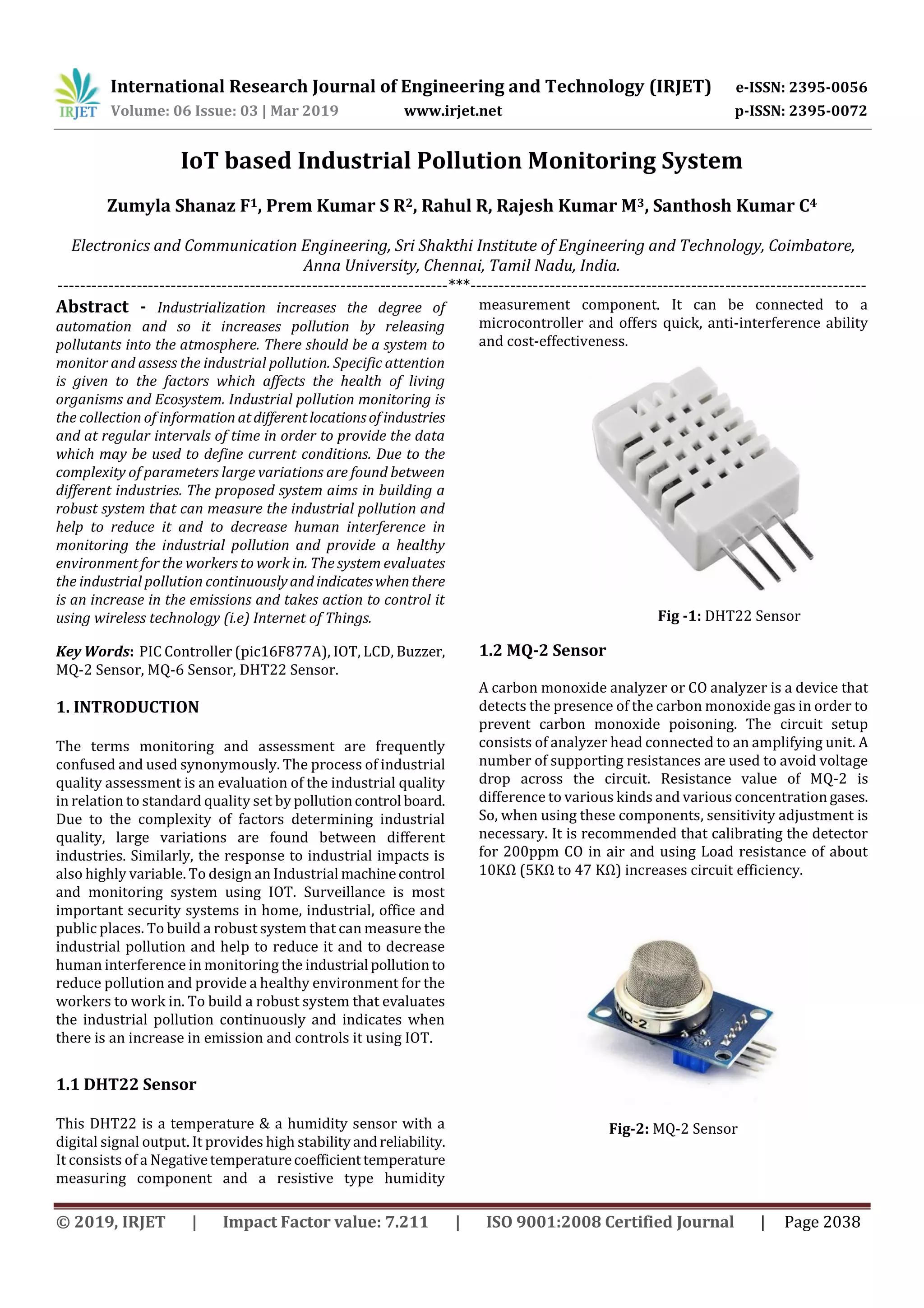 IRJET- IoT based Industrial Pollution Monitoring System | PDF | Indoor ...
