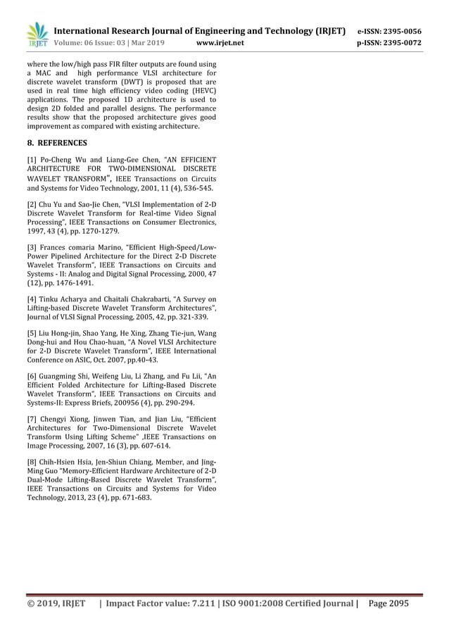 IRJET- An Efficient VLSI Architecture for 3D-DWT using Lifting Scheme | PDF