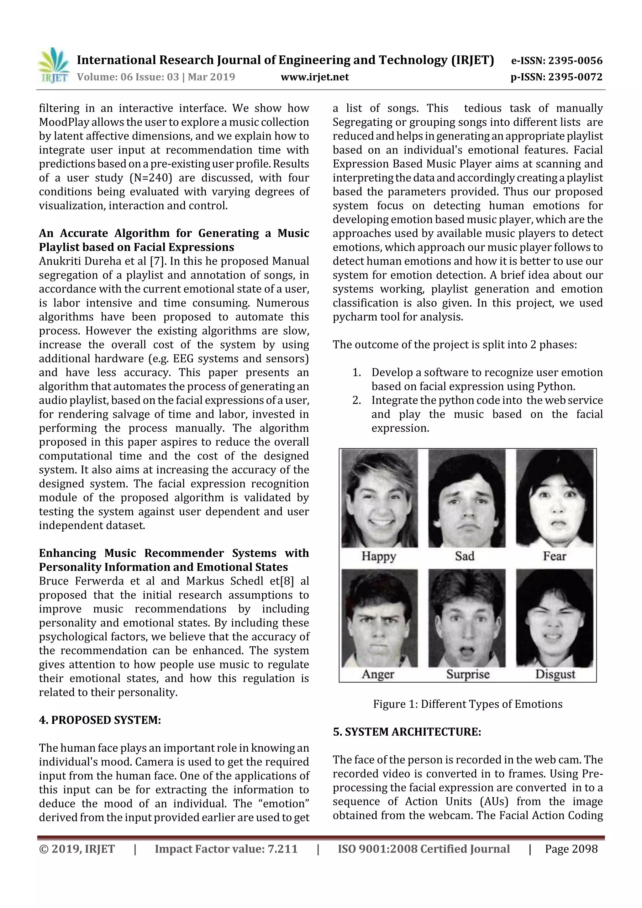 IRJET- Emotion based Music Recommendation System | PDF