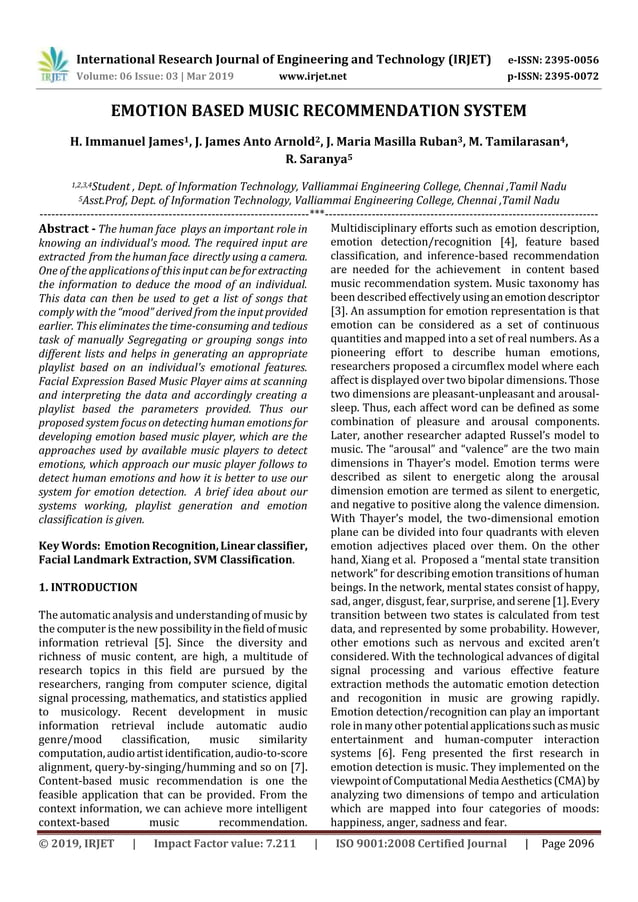 IRJET- Emotion based Music Recommendation System | PDF