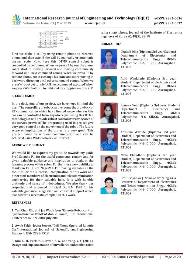 IRJET- DTMF based Control Robot using Arduino | PDF