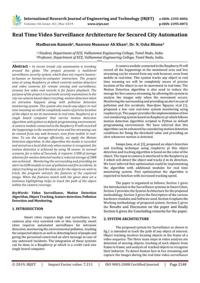 IRJET- Real Time Video Surveillance Architecture for Secured City ...