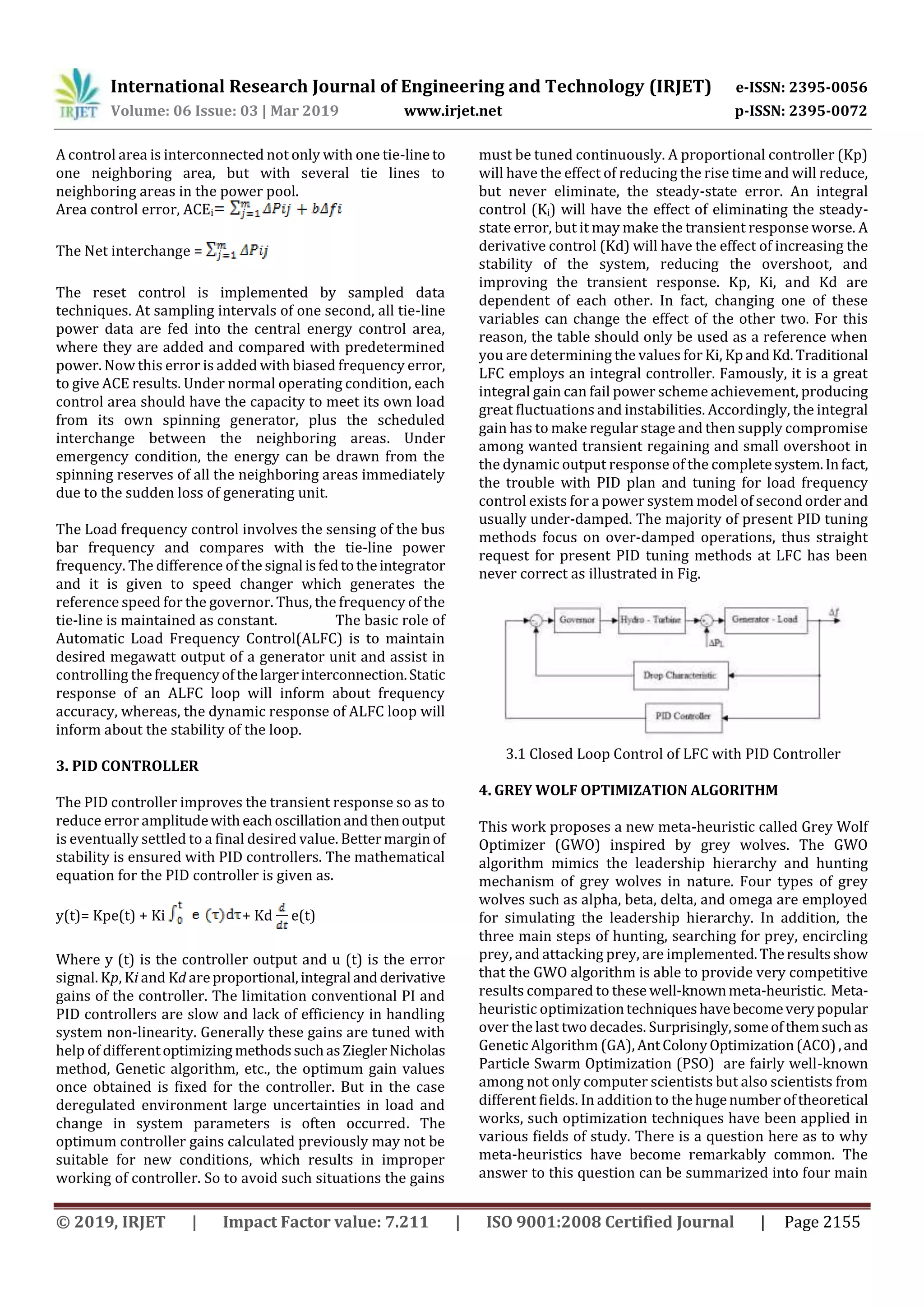 Irjet Load Frequency Control Of An Interconnected Power System Using